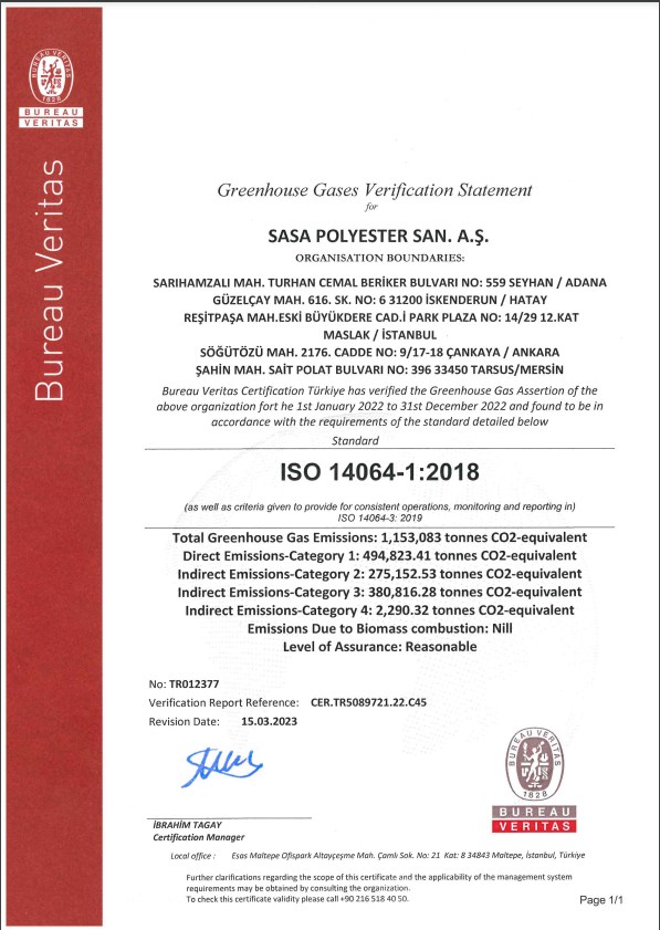 SASA Polyester Sanayi A.Ş. - SASA. ISO Certificates
